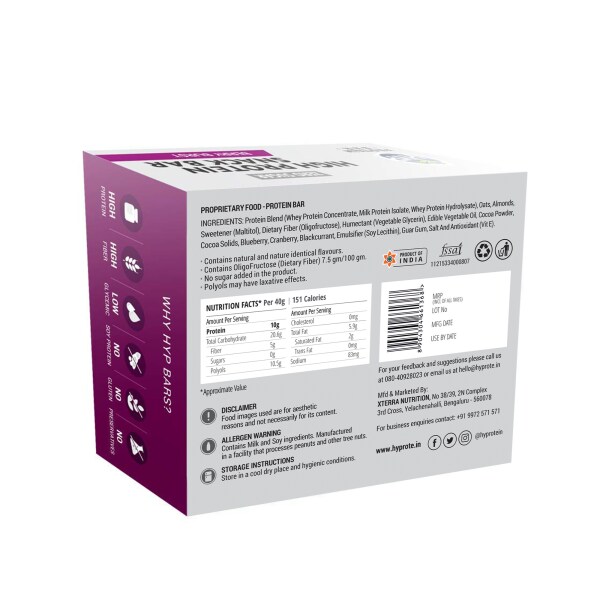 HYP-Berry Burst Sugarfree high Protein Energy Bar, (Pack of 6 X 40g ...