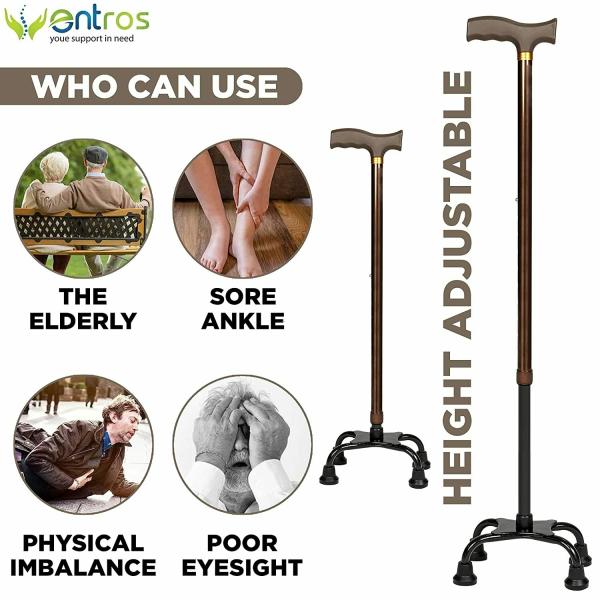 entros Premium Aluminium Height Adjustable quadripod 4 Leg Curved Walking Stick - KL934 - JioMart