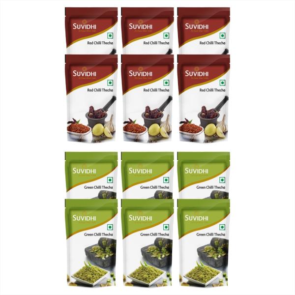 SUVIDHI Red chilli thecha 100gm pack of 6, Green Chilli thecha 100gm ...