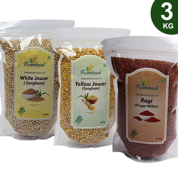 Farmbean Millets Combo Pack of 3 | White Jowar 1Kg, Yellow Jowar 1Kg ...