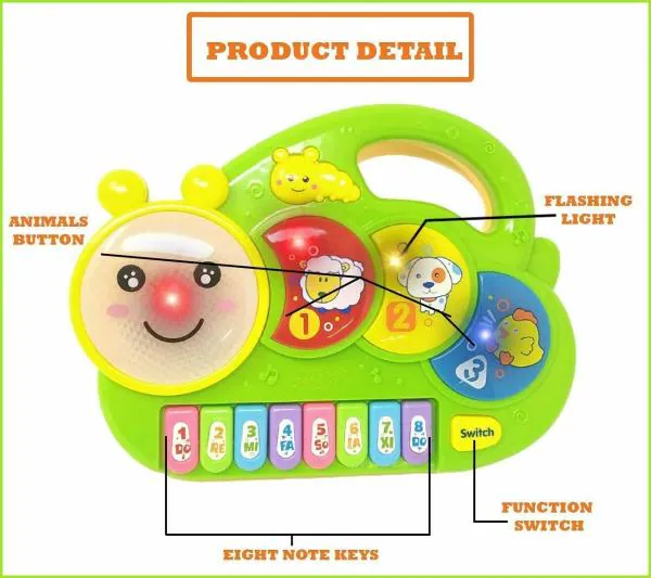 MIMY Caterpillar Original Flashing Drum Piano Musical Toys for Babies ...