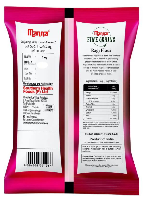 Manna Ragi Flour, 1.8kg | Finger Millet Flour | Nachni Atta | Kelvaragu ...