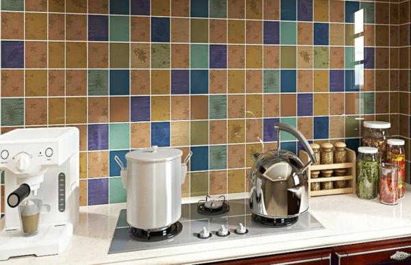 JAAMSO ROYALS Multi Colour Small Square Tile Design Vinyl Oil Proof ...