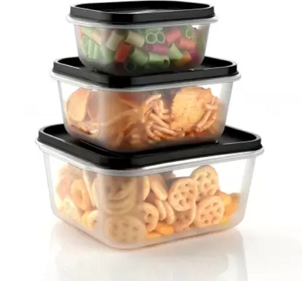 APRON 3 Pcs Square Shape Food Grocery Storage Container BLACK - 2400 ml ...