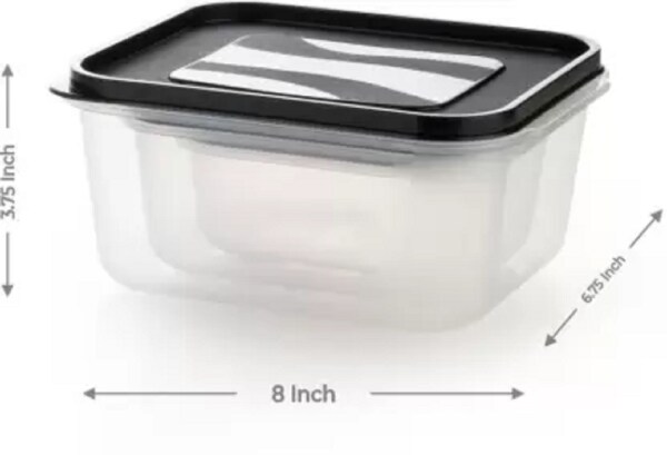 APRON 3 Pcs Square Shape Food Grocery Storage Container BLACK - 2400 ml ...