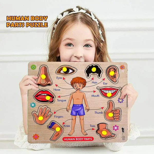 Grest Big Wooden Human Body Parts Puzzle with Knobs, Educational and ...