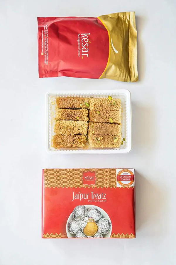 Kesar Sweets| Sweets & Snacks Gift Pack| Milk Cake, Navratan Namkeen ...