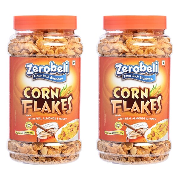 Zerobeli Real Honey and Almond Corn Flakes, 600 g (Pack of 300g x 2)| No Refined White Sugar ...