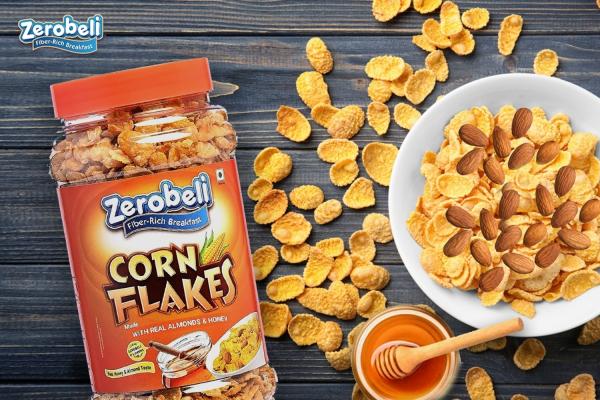 Zerobeli Real Honey and Almond Corn Flakes, 600 g (Pack of 300g x 2)| No Refined White Sugar ...