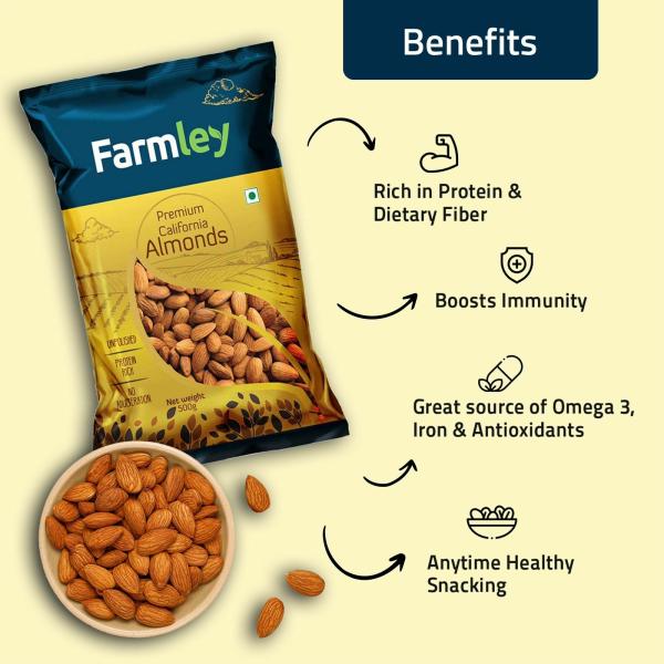 Farmley Premium California Almonds, 100% Natural, 2 Times Crunchier ...