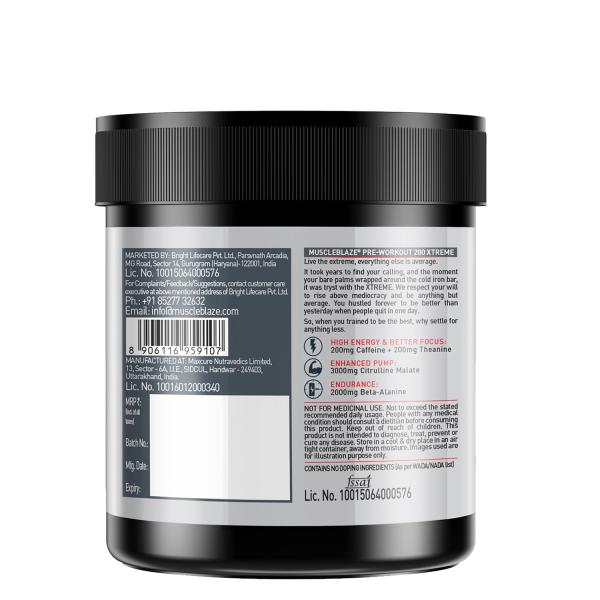 MuscleBlaze Pre Workout 200 Xtreme, 200mg Caffeine, 200mg Theanine ...