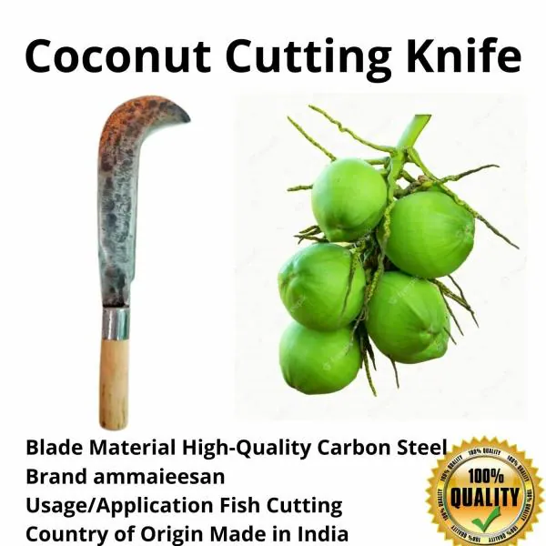 Coconut Breaker Cutting Knife, Opener Hole Tool, Wooden Handle, Aruval ...