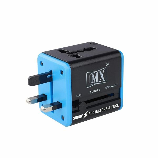 MX 4 in 1 Universal Travel Adapter with 2 USB Ports, Built-in Fuse ...