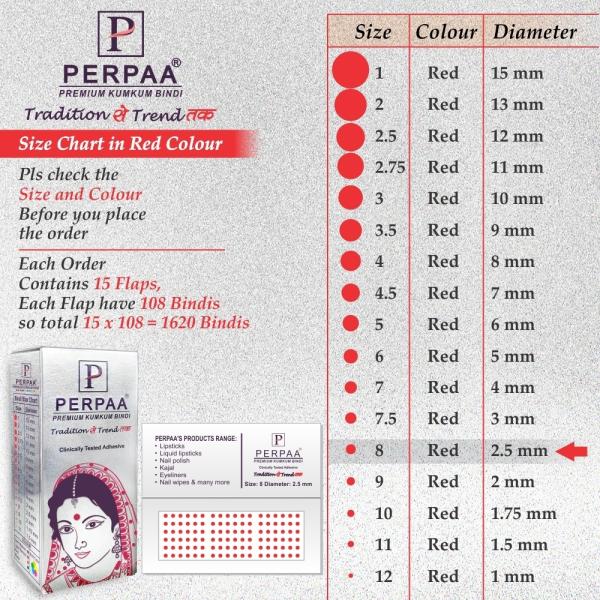 PERPAA Kumkum Red Round Bindi Book for Ladies Forehead (Stick On) (Size ...
