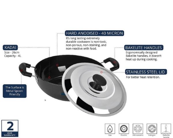 HM EVOTEKHard Aodized Kadai Kadhai Works Decorative Serving Cooking ...