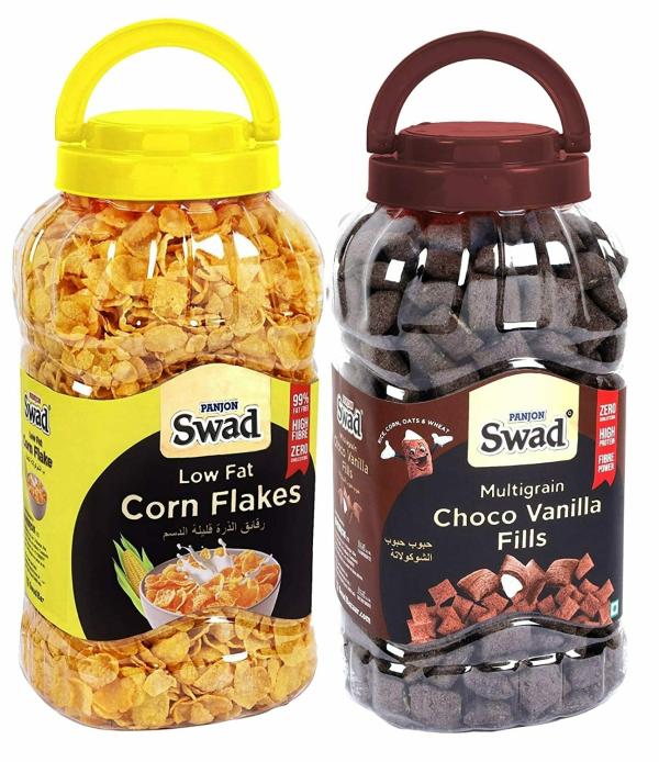 Swad Breakfast Cereal Corn Flakes & Choco Vanilla Fills (Wholegrain ...