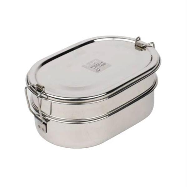 JVL Silver Stainless Steel Small Capsule Shape Double Layer Tiffin Box ...