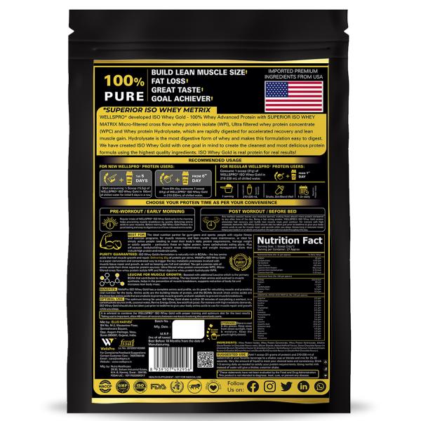 WellsPro ISO Whey Gold Strawberry Milk Shake Protein Powder 850 g (Pack ...