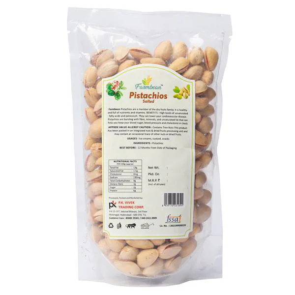 Farmbean Premium Fresh Whole Roasted Salted Pistachios | Salted Pista With Shell - 1kg - JioMart