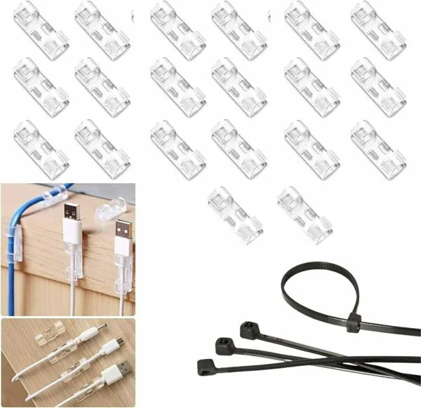 Evens more 20 pcs Transparent Cable organizer & 10 pcs zip ties cable ...