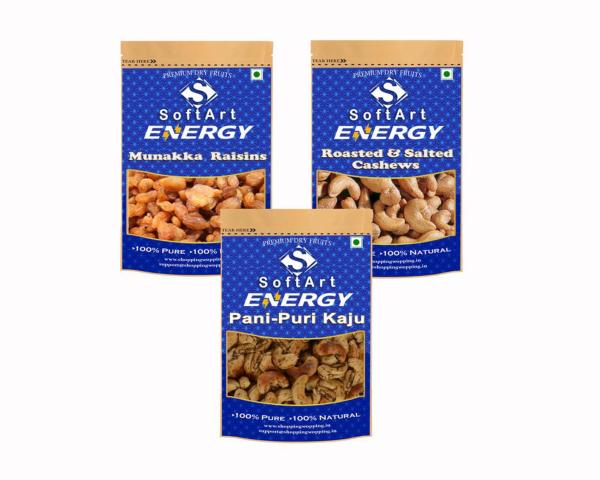 SoftArt Dry Fruits Combo Of Munakka,Salted Kaju,Pani Puri Kaju - (Pack ...