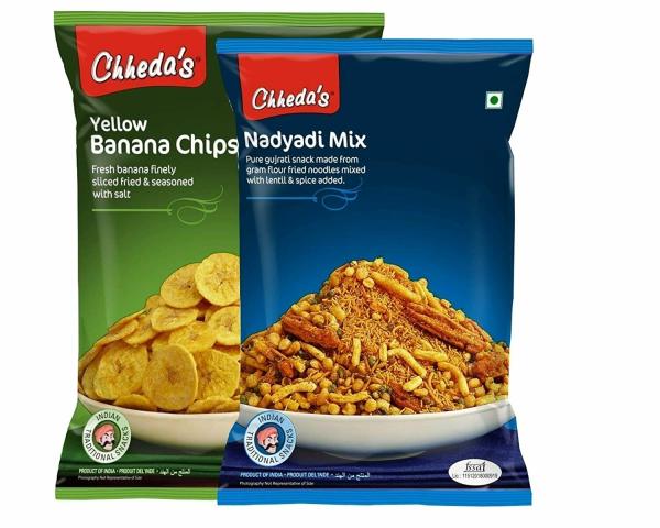 Chheda's - Yellow Banana Chips (300 Gm) and Nadyadi Mix (350) | Banana ...