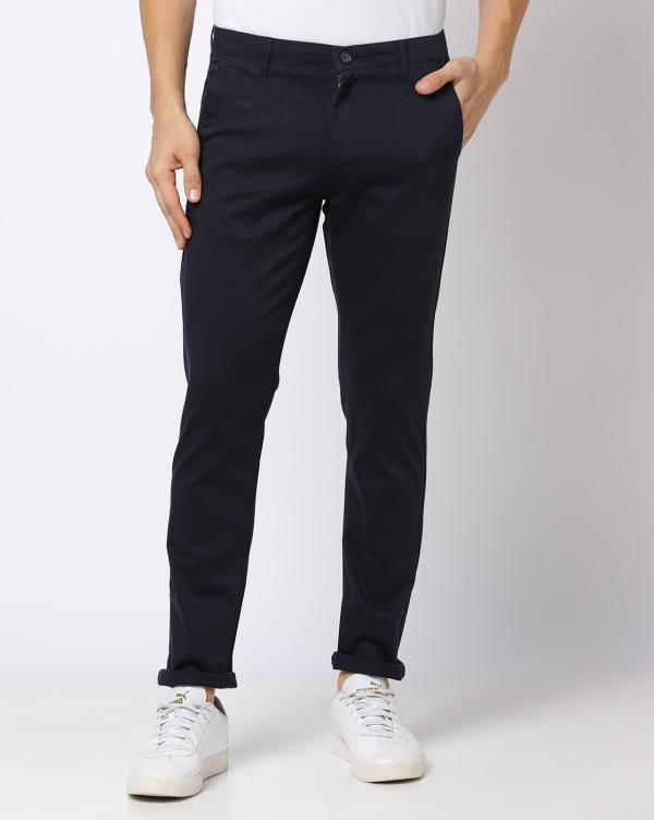 Tapered Fit Flat-Front Trousers - JioMart