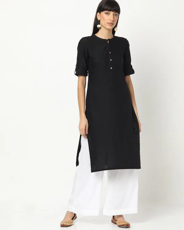 A-line Cotton Kurta with Side Slits - JioMart