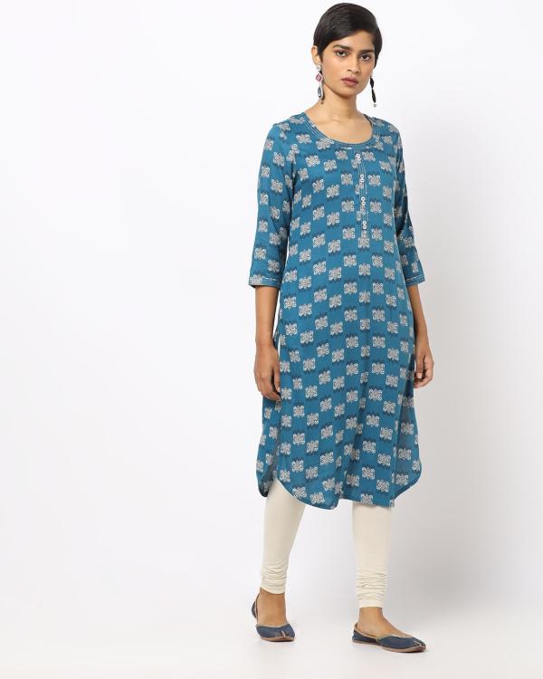 Block Print Straight Kurta with Insert Pocket - JioMart