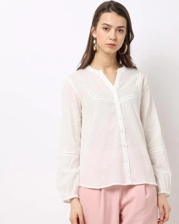 Textured Shirt with Ladder Lace Inserts - JioMart