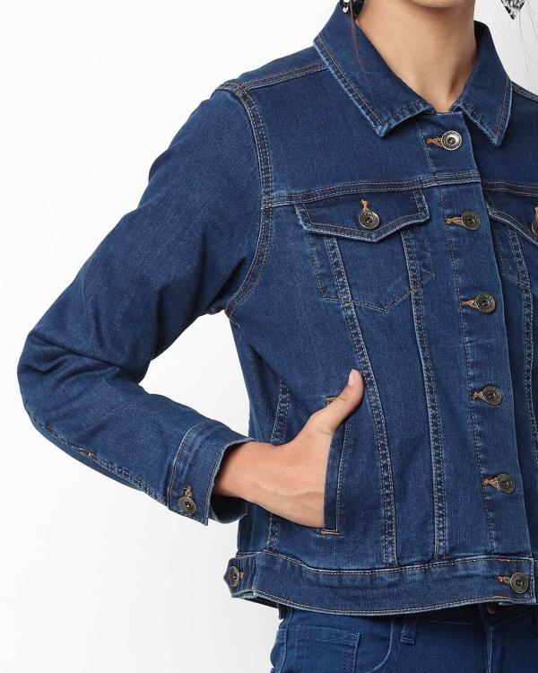 Washed Denim Jacket with Insert Pockets - JioMart