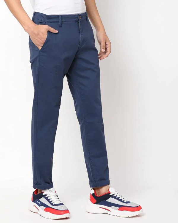 Cropped Slim Fit Dobby Chinos - JioMart