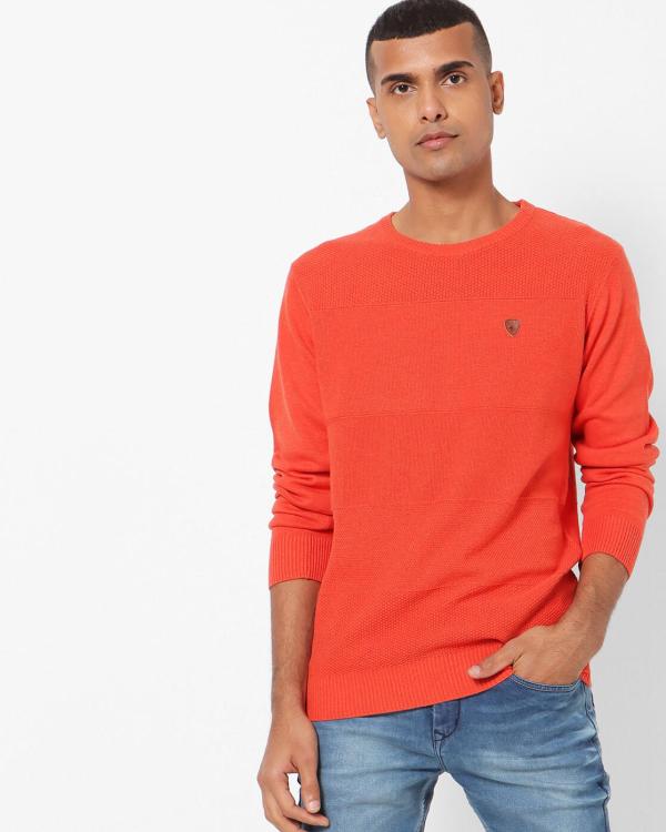 Textured Flat-Knit Crew-Neck Pullover - JioMart