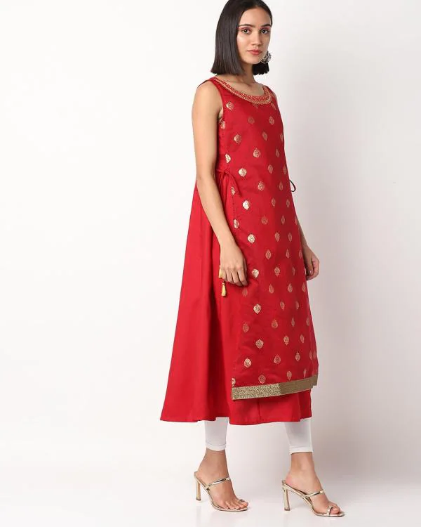Printed Flared Kurta with Embroidery - JioMart