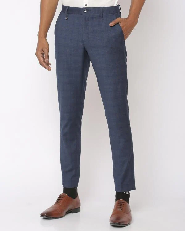 Checked Slim Fit Flat-Front Trousers - JioMart