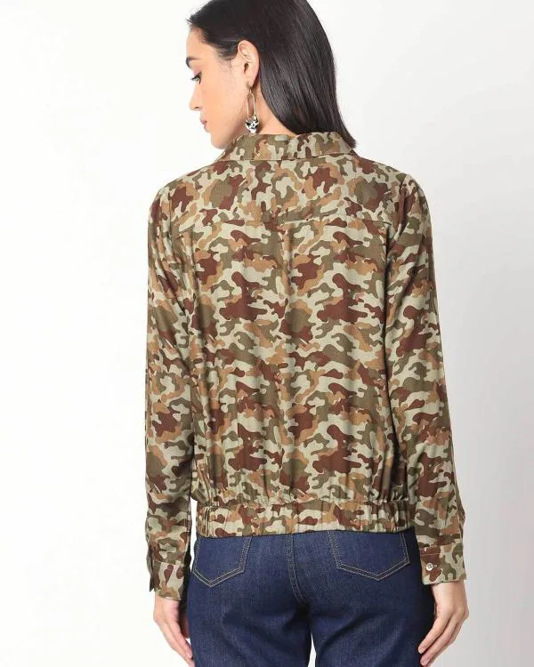 Camo Print Shacket with Flap Pockets - JioMart