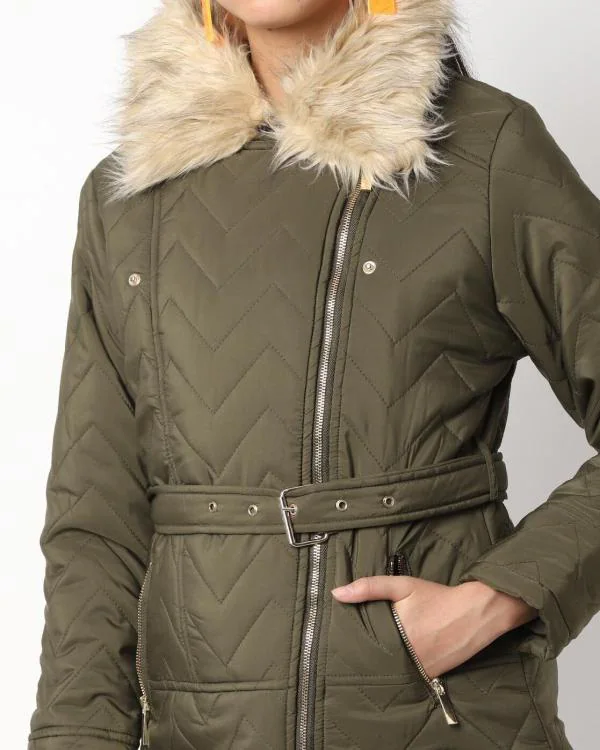 Puffer Jacket with Fabric Belt - JioMart
