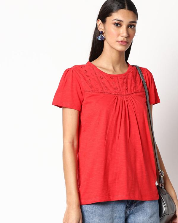 Round-Neck T-shirt with Lace Inserts - JioMart