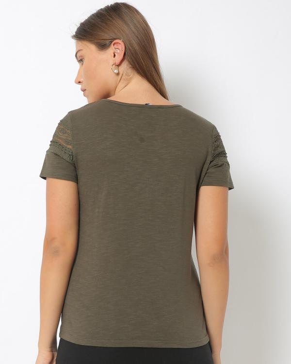 Round-Neck T-shirt with Lace Inserts - JioMart