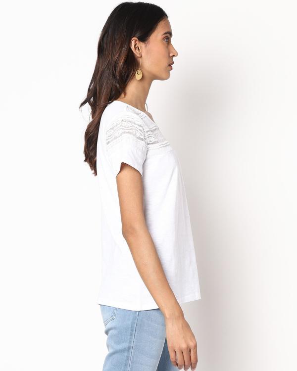 Round-Neck T-shirt with Lace Inserts - JioMart