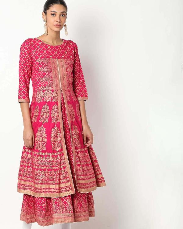 Printed Flared Kurta with Embroidery - JioMart
