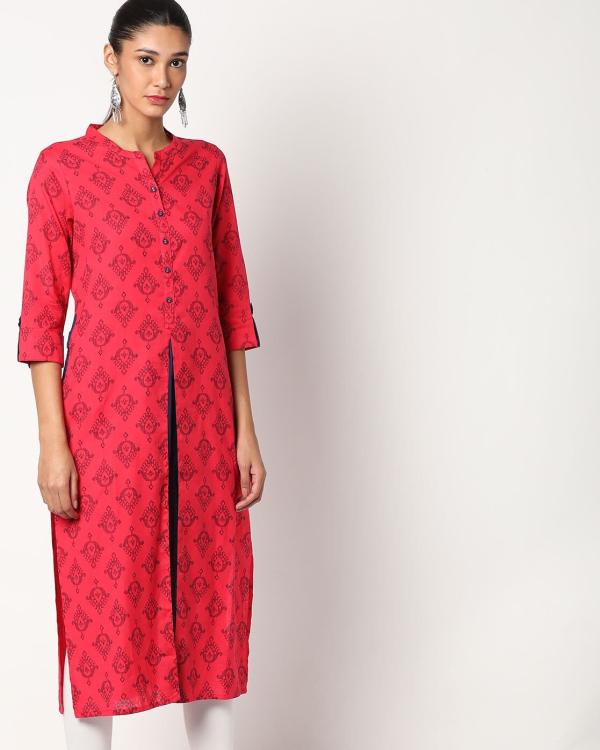 Printed Straight Kurta with Front Slit - JioMart