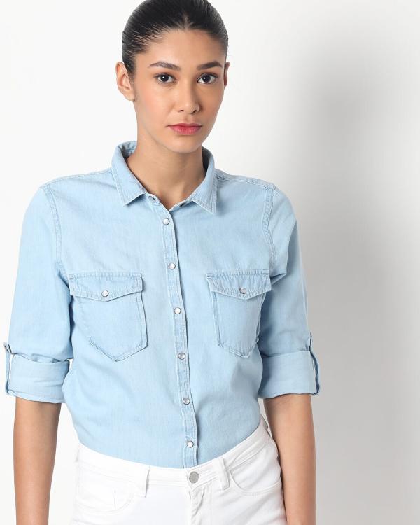 Denim Shirt with Button-Flap Pockets - JioMart
