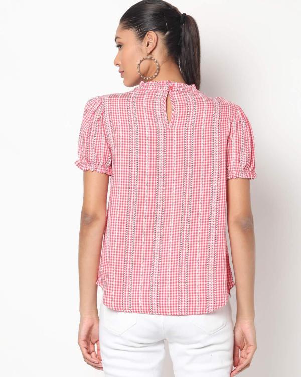 Checked Top with Puffed Sleeves - JioMart