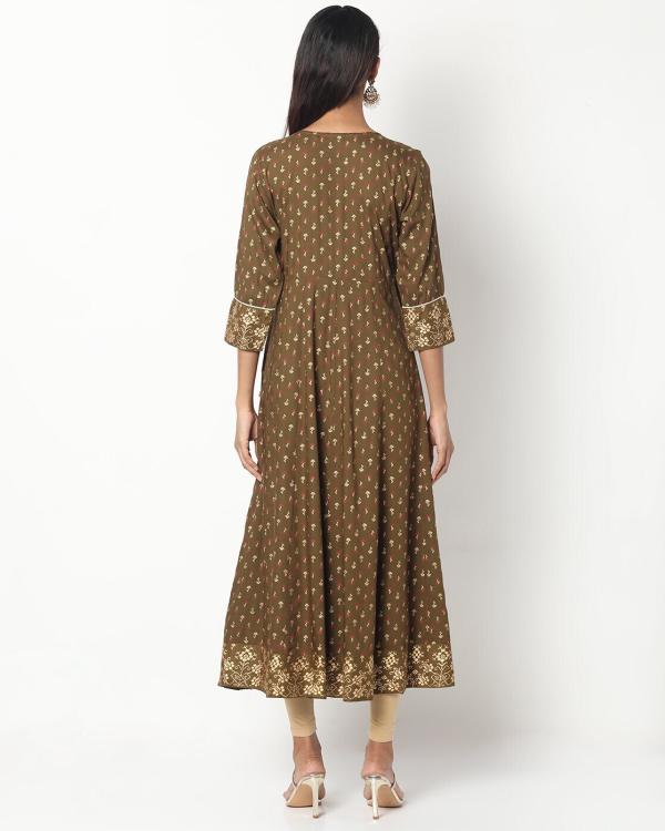 Floral Print Flared Kurta with Notched Neckline - JioMart
