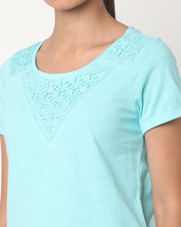 Crew-Neck T-shirt with Lace Inserts - JioMart