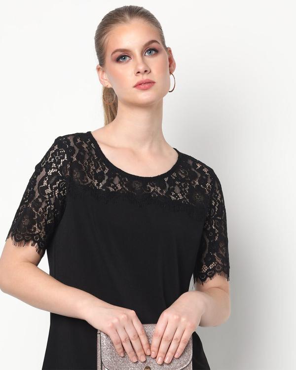 Round-Neck Top with Lace Yoke - JioMart