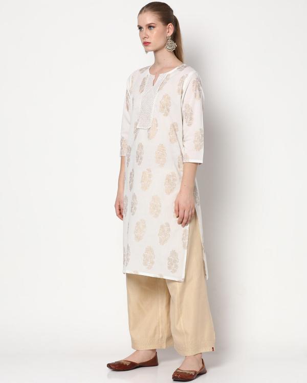 Floral Block Print Straight Kurta - JioMart
