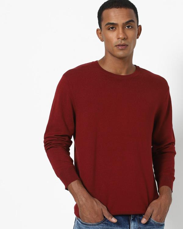 Crew-Neck Sweater with Ribbed Hems - JioMart