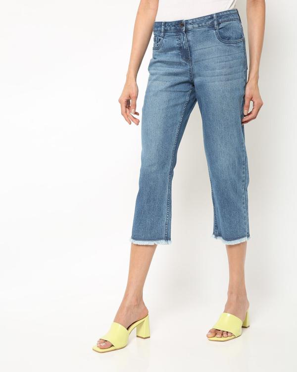 Capri-Length Skinny Jeans with Frayed Hems - JioMart